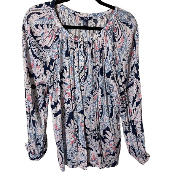 Chaps | Tops | Chaps Womens Medium Flowy Blue Paisley Smocked Blouse ...
